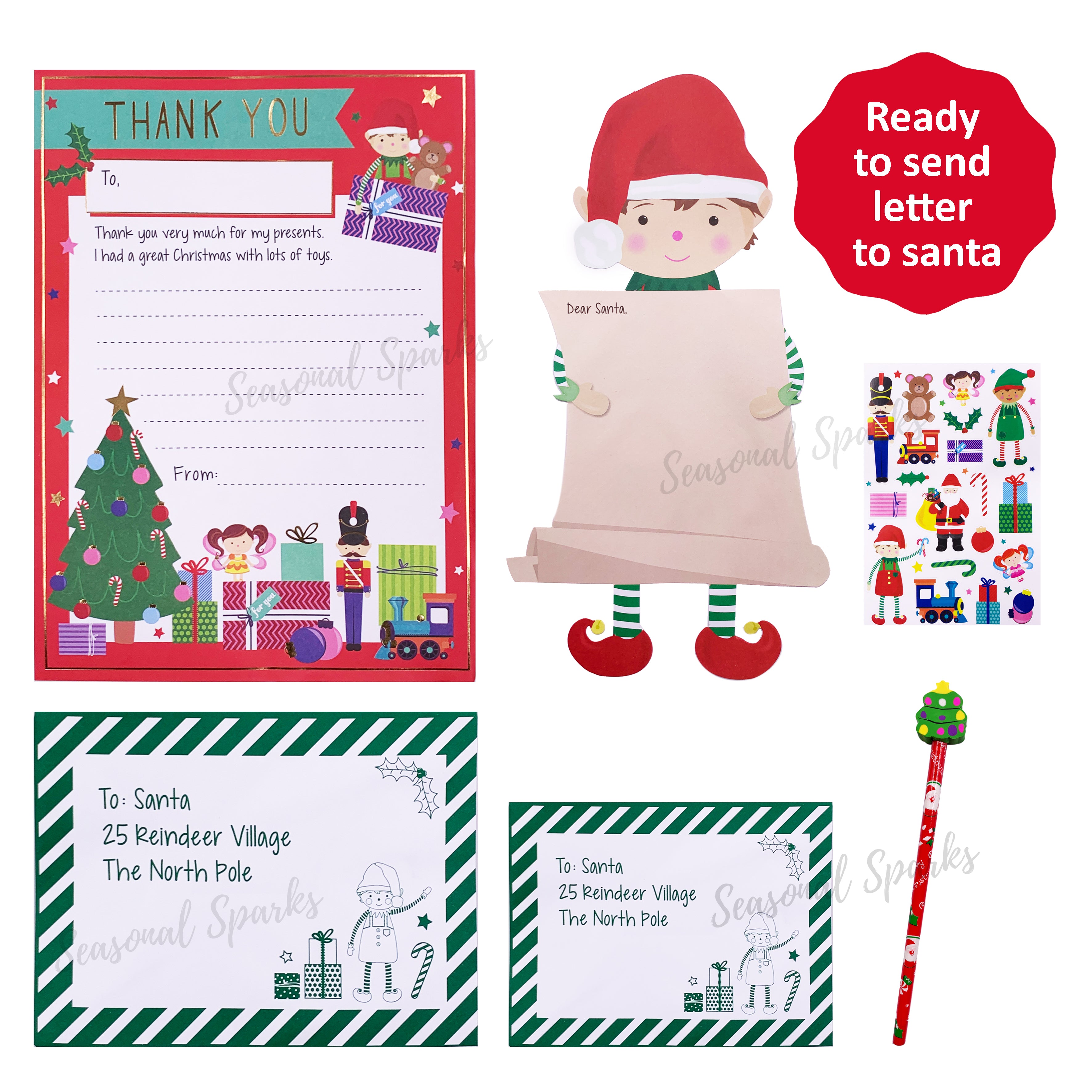 6pcs Christmas Personalise Letter To Santa Card Envelope Xmas Elf Kids ...