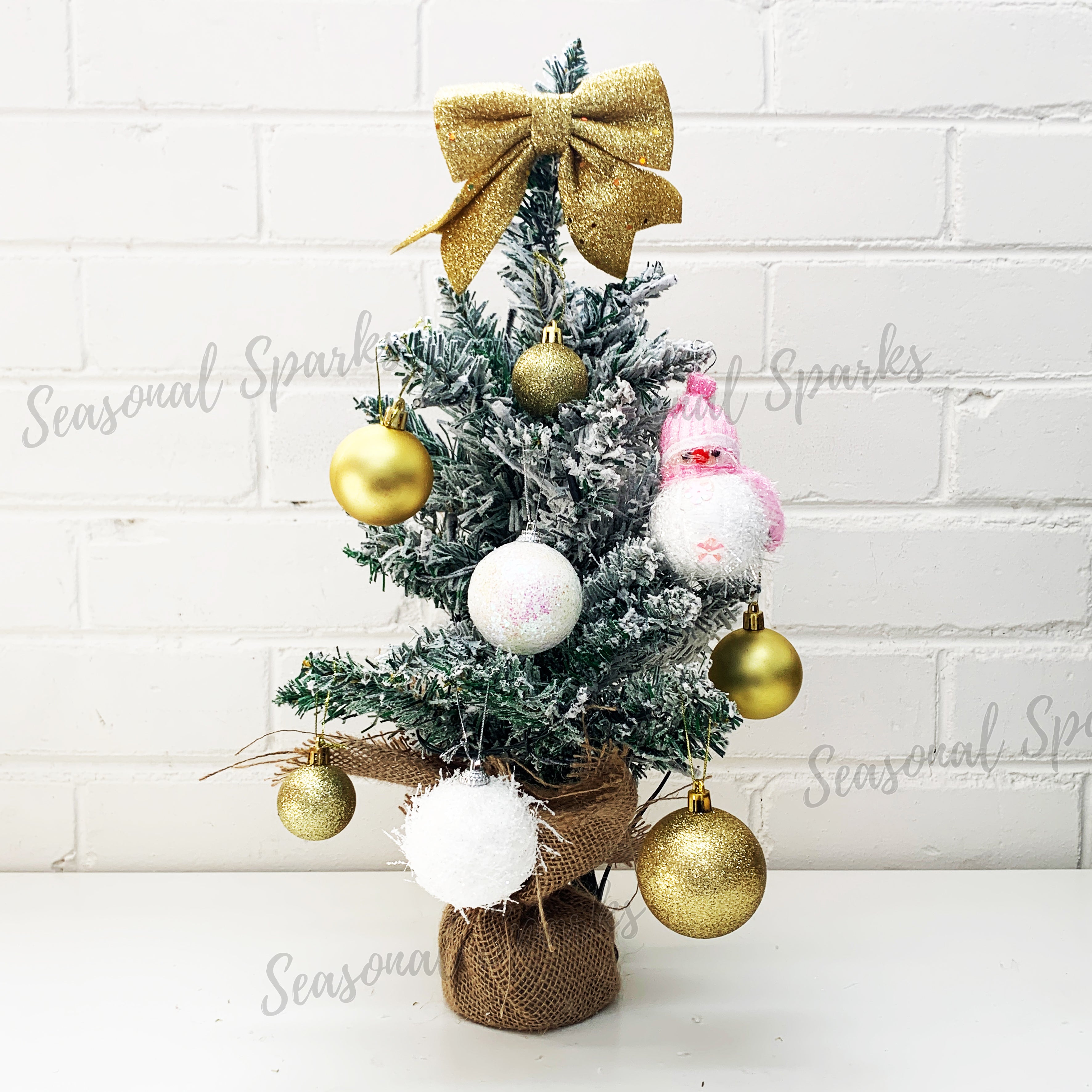 50cm Christmas Tree With LED Lights Xmas Tabletop rtificial Gold ...