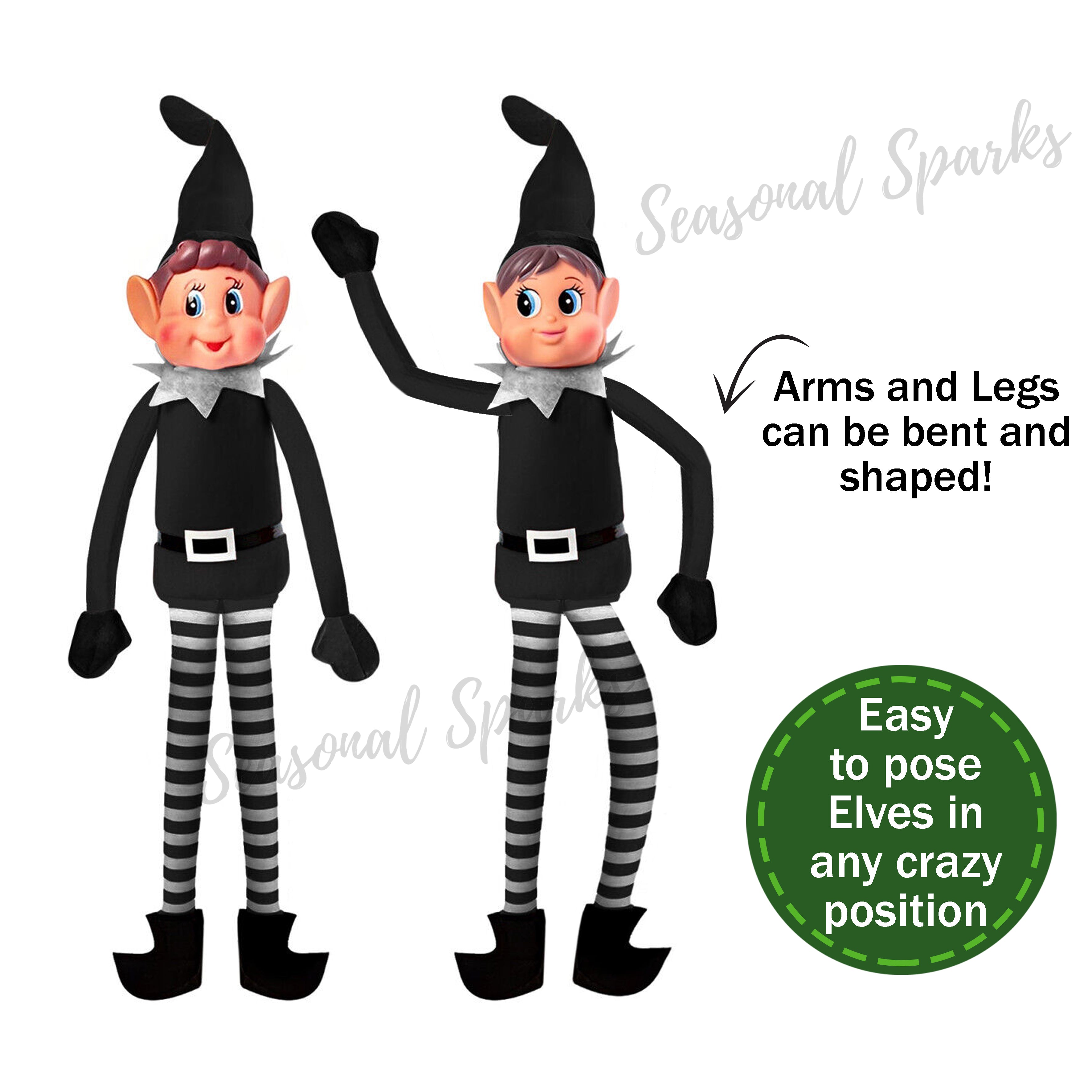 Sitting Elf Big Ears Christmas Toy Bendable Naughty Elves Black Behavin ...