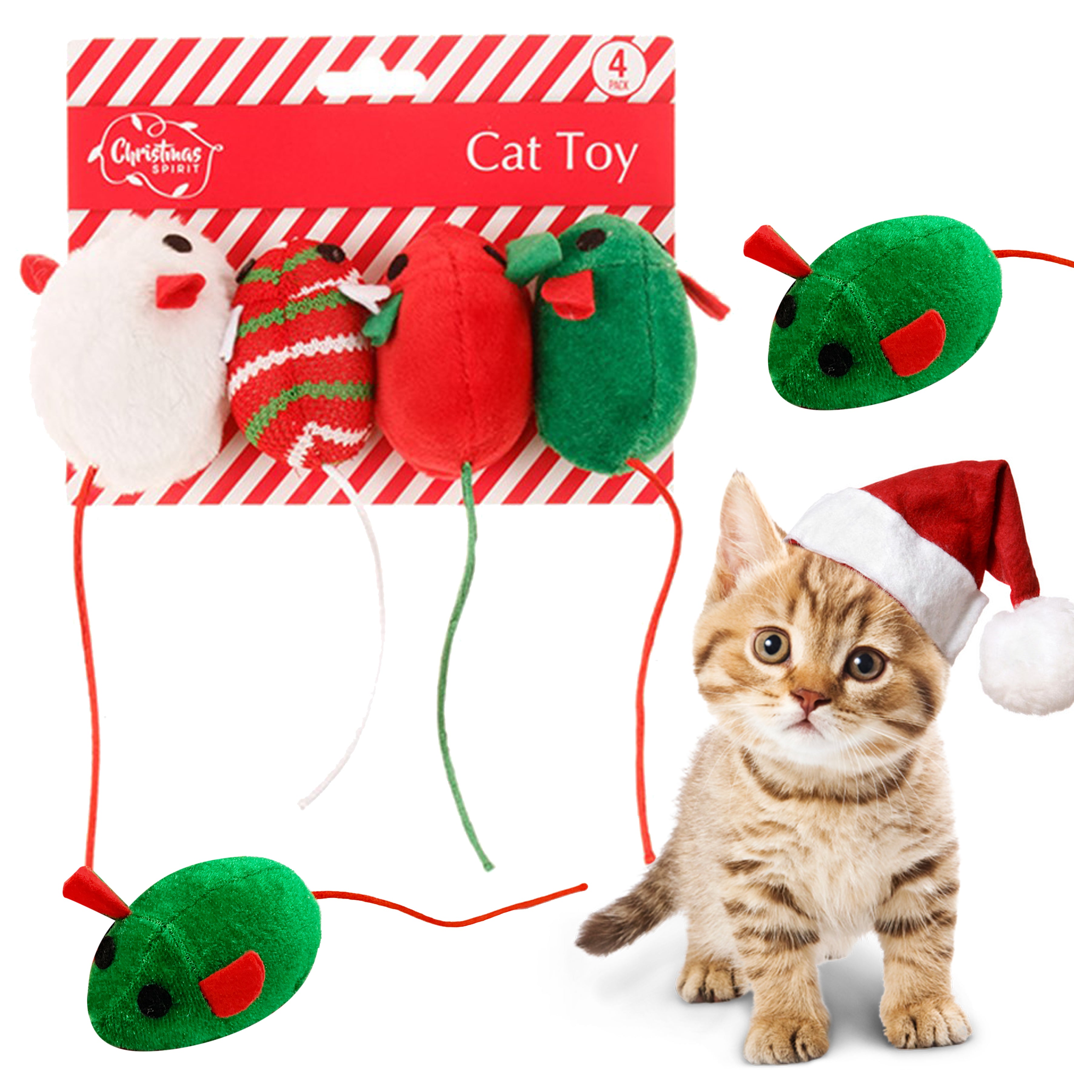 4pk Christmas Plush Mice Cat Toy Mouse Rat Cats Kittens Interactive ...
